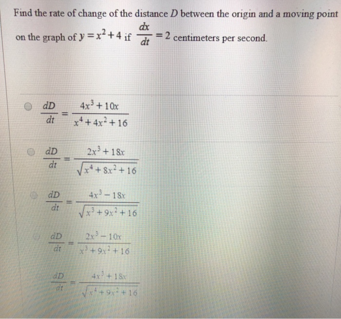 Solved Find the rate of change of the distance D between the | Chegg.com