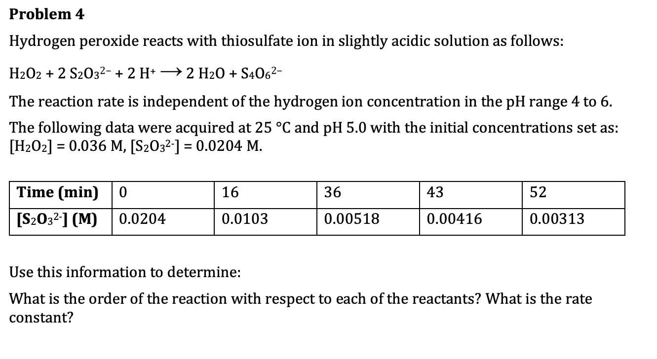 Solved Hydrogen peroxide reacts with thiosulfate ion in | Chegg.com