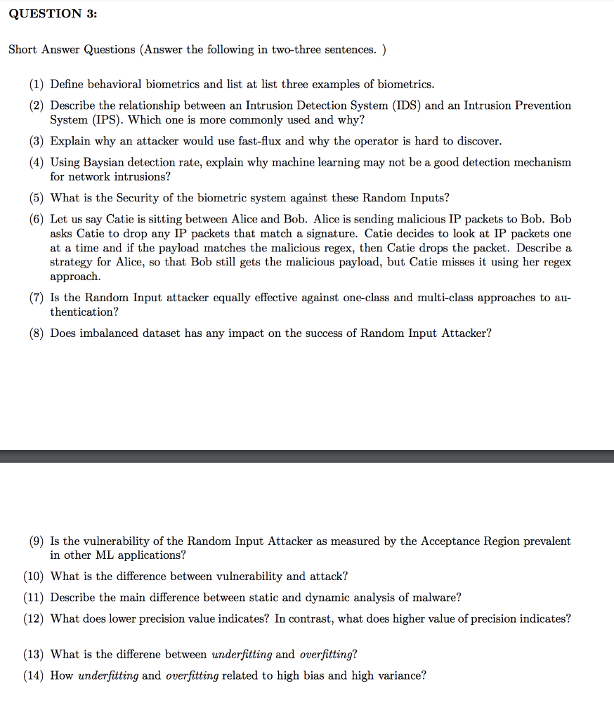 Solved QUESTION 3: Short Answer Questions (Answer the | Chegg.com