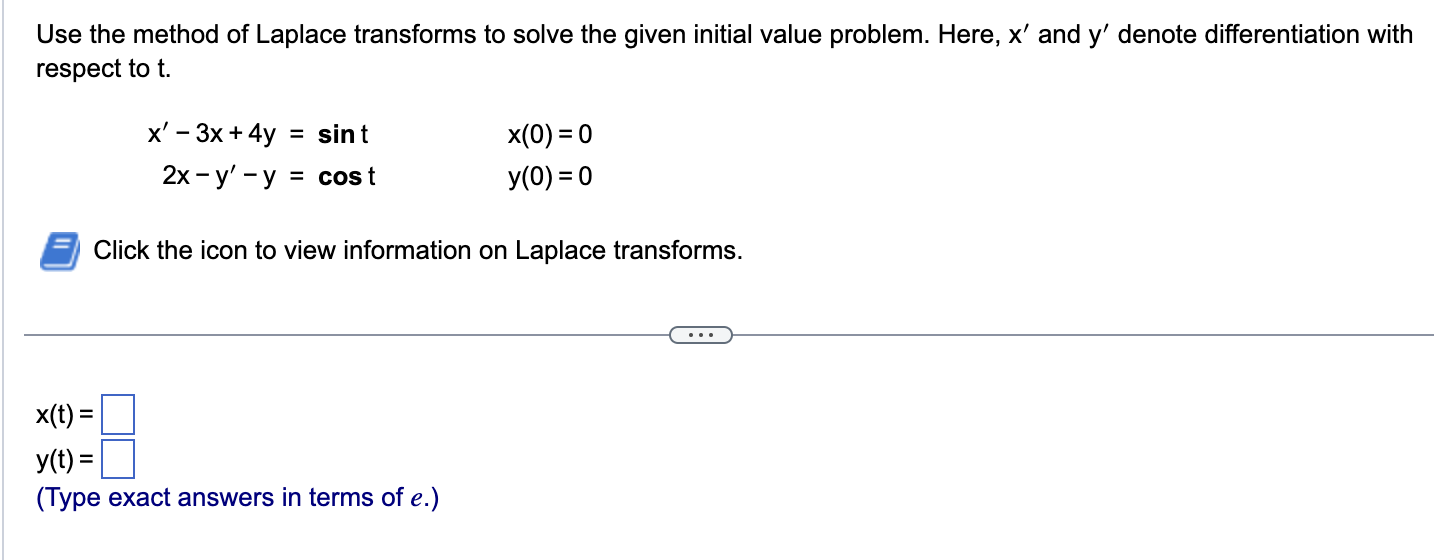 Solved Use The Method Of Laplace Transforms To Solve The Chegg