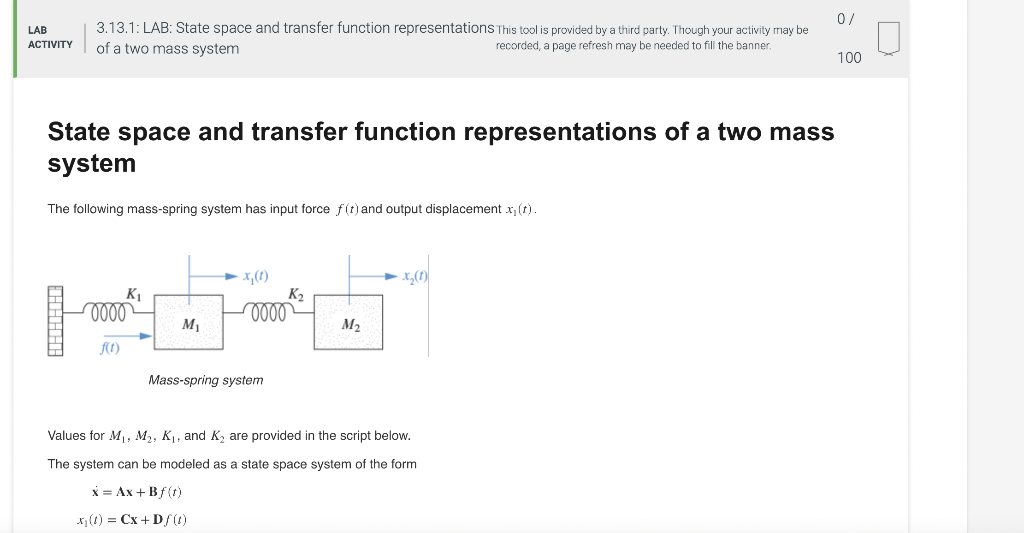 Solved State space and transfer function representations of | Chegg.com