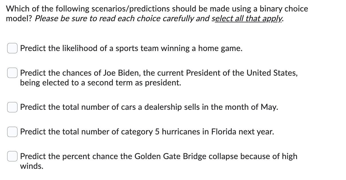 Solved Which of the following scenarios/predictions should | Chegg.com