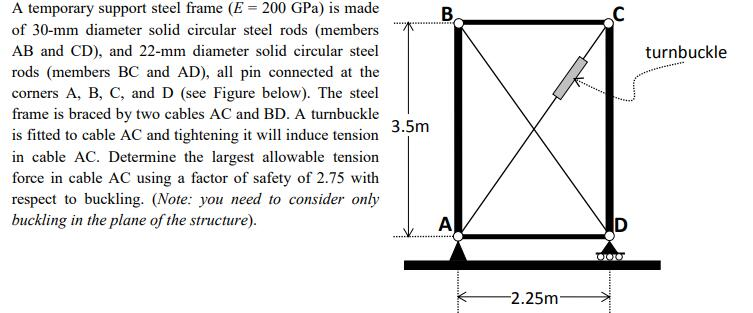 Solved A temporary support steel frame (E 200 GPa) is made | Chegg.com