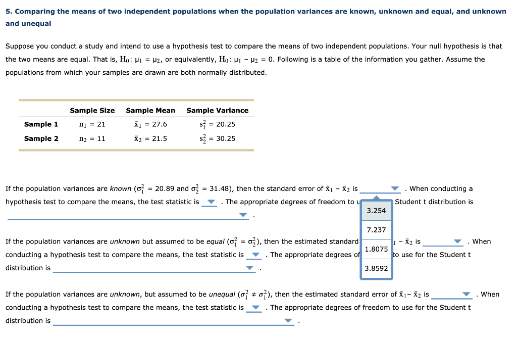 Solved 5. Comparing the means of two independent populations | Chegg.com