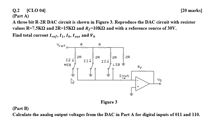 Solved Q.2 [CLO 04] [20 marks] (Part A) A three bit R-2R DAC | Chegg.com