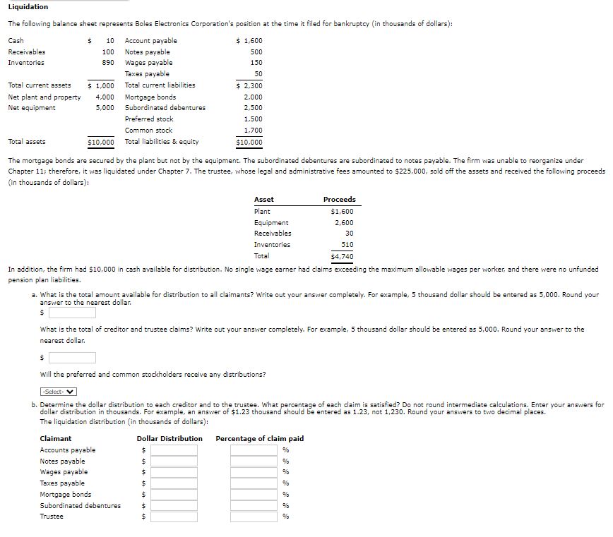 Solved Liquidation The following balance sheet represents | Chegg.com