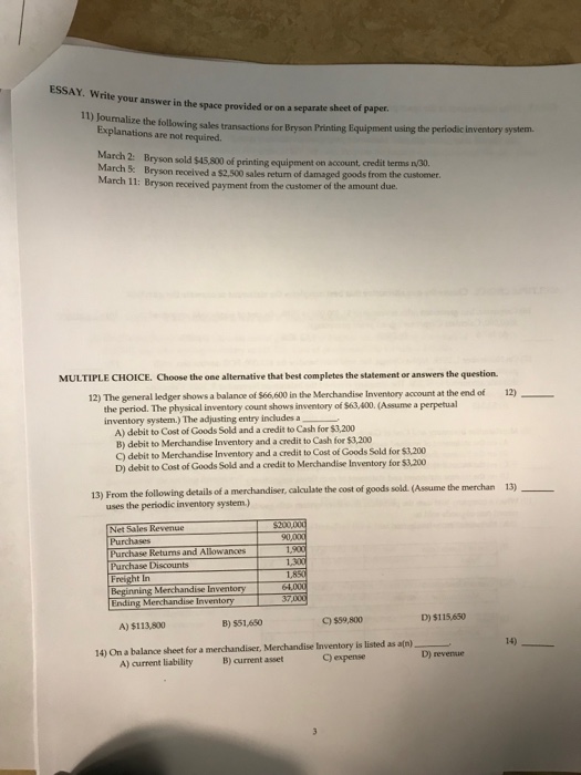 Solved ESSAY. Write your answer in the space provided or on | Chegg.com