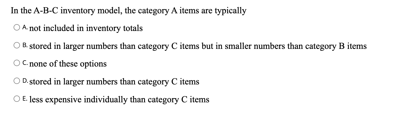 Solved In the A−B−C inventory model, the category A items | Chegg.com