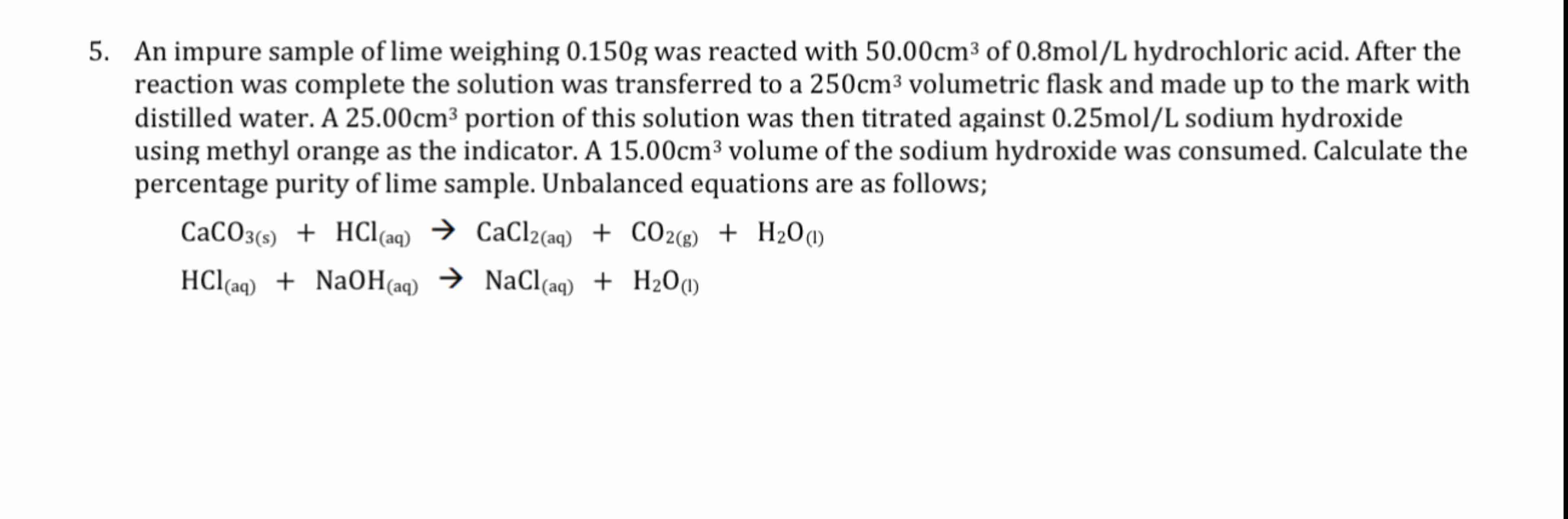 Solved An ﻿impure sample of lime ﻿weighing 0.150 g ﻿was | Chegg.com