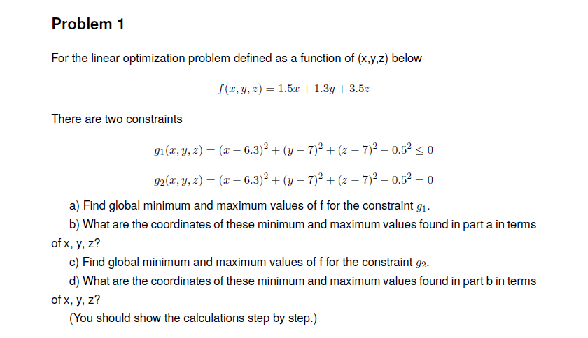 Solved Problem 1 For the linear optimization problem defined | Chegg.com