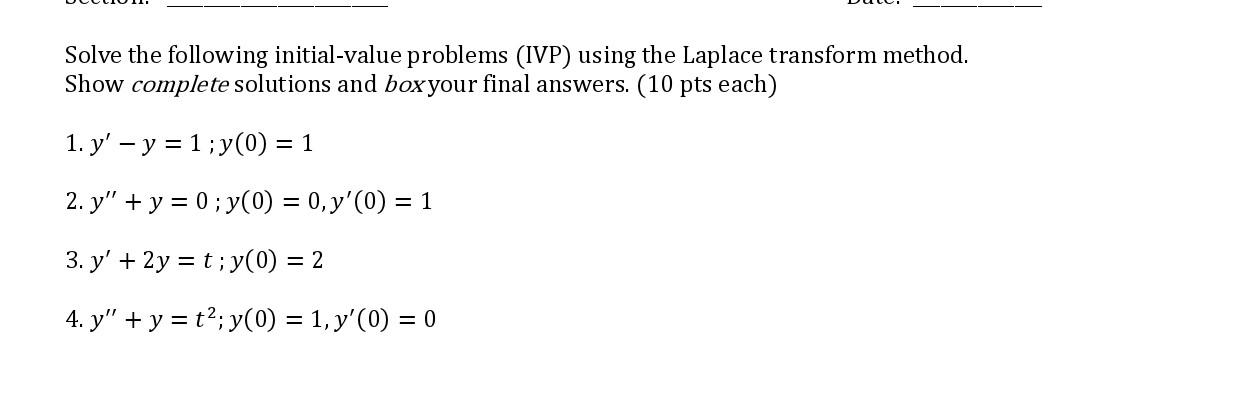 Solved Solve the following initial-value problems (IVP) | Chegg.com
