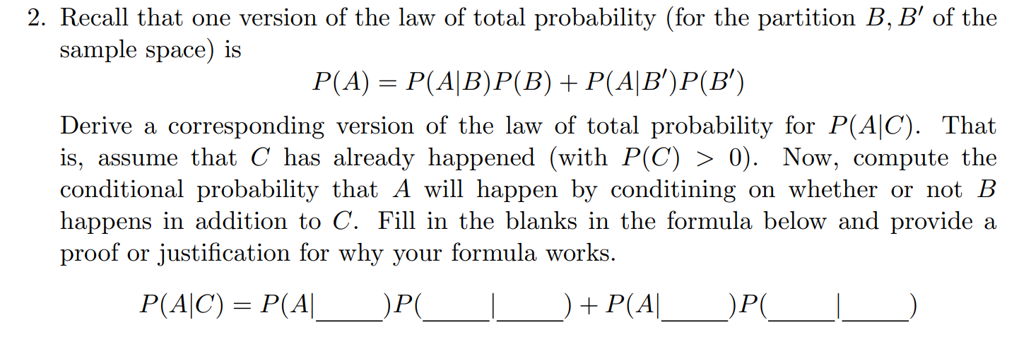 Solved 2. Recall that one version of the law of total | Chegg.com
