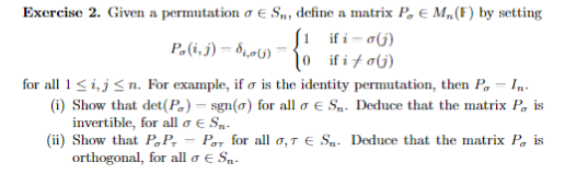 Solved Exercise 2. Given a permutation o E S, define a | Chegg.com