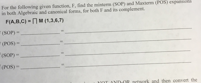 Solved For the following given function, F, find the minterm | Chegg.com