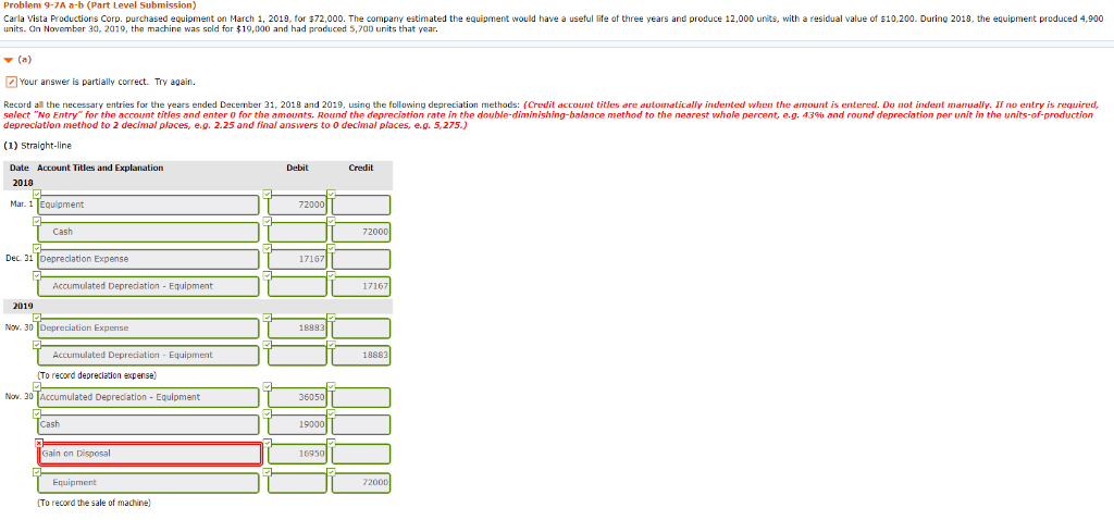 Solved Problem 9-7A a-b (Part Level Submission) Carla Vista | Chegg.com