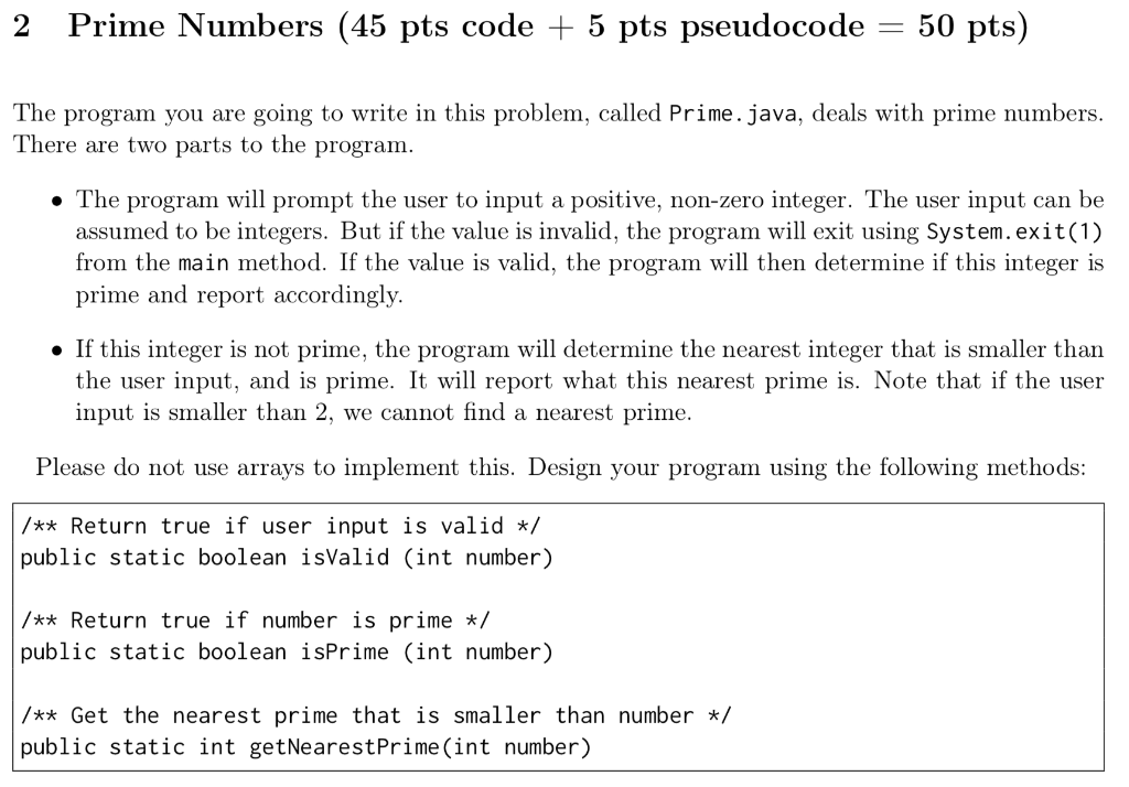 Solved 2 Prime Numbers (45 pts code + 5 pts pseudocode = 50 | Chegg.com