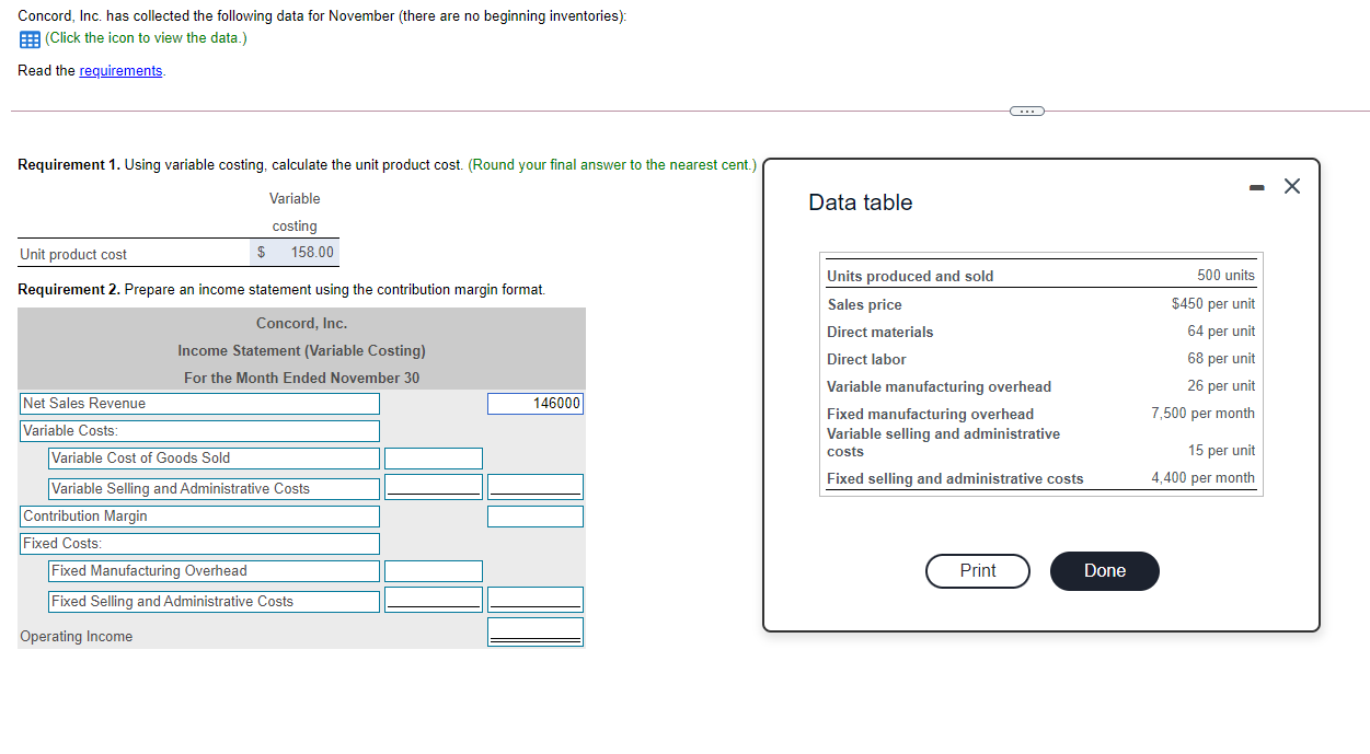 Solved Concord, Inc. has collected the following data for | Chegg.com
