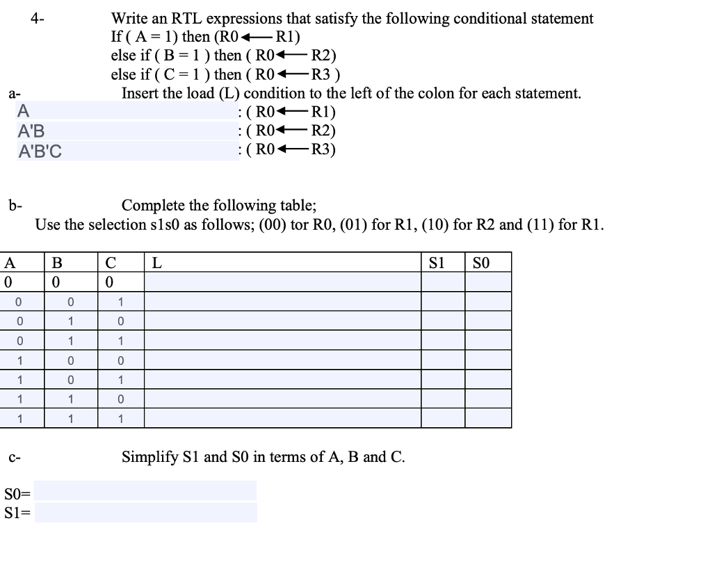 Write an RTL expressions that satisfy the following | Chegg.com