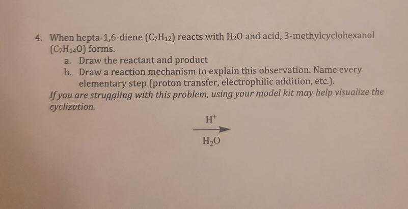 [Solved]: 4. When hepta-1,6-diene ( left( mathrm{C}_{7}
