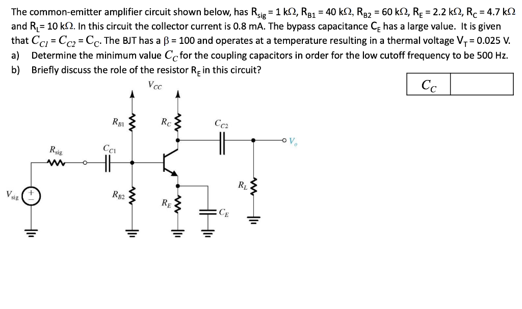 Solved The common-emitter amplifier circuit shown below, has | Chegg.com