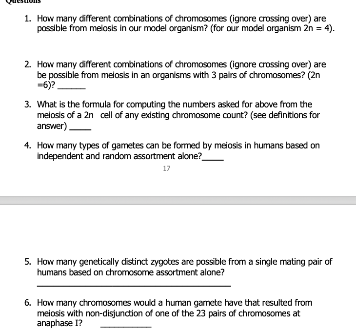 Solved 1. How many different combinations of chromosomes | Chegg.com