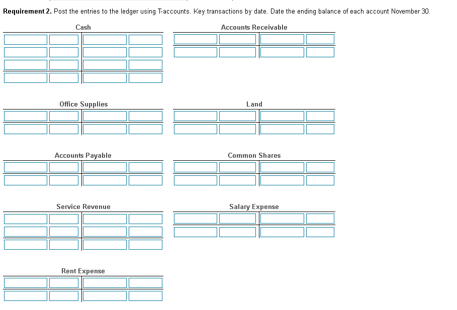Solved Requirement 2. Post the entries to the ledger using | Chegg.com