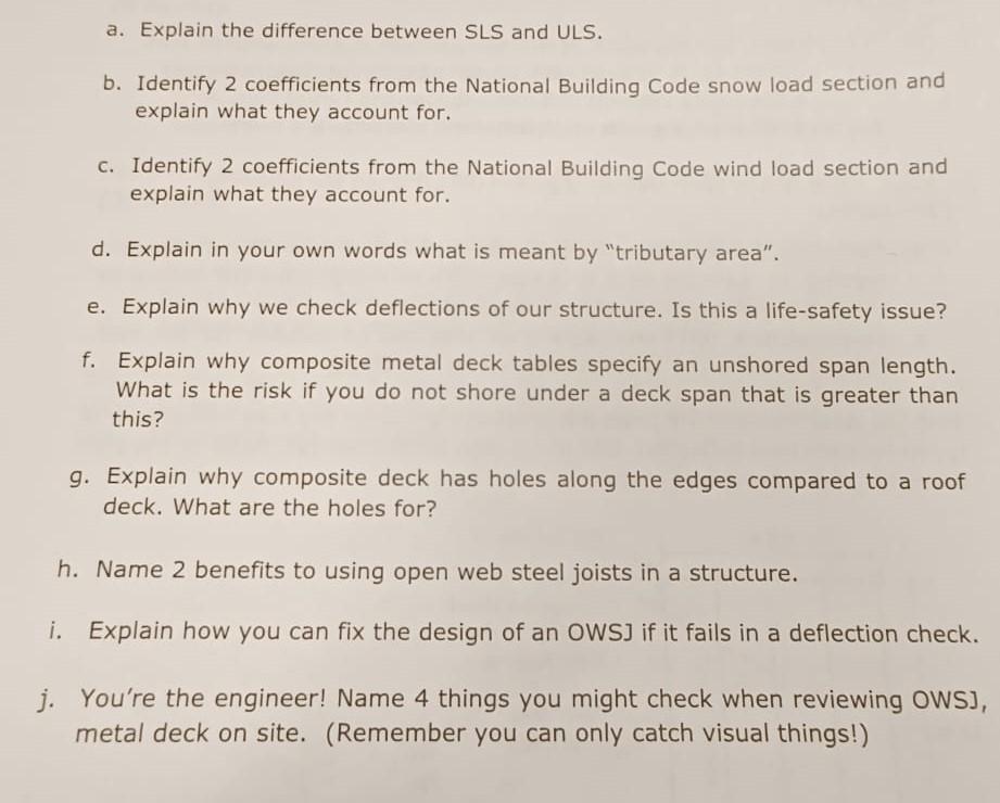 Solved a. Explain the difference between SLS and ULS. b. | Chegg.com