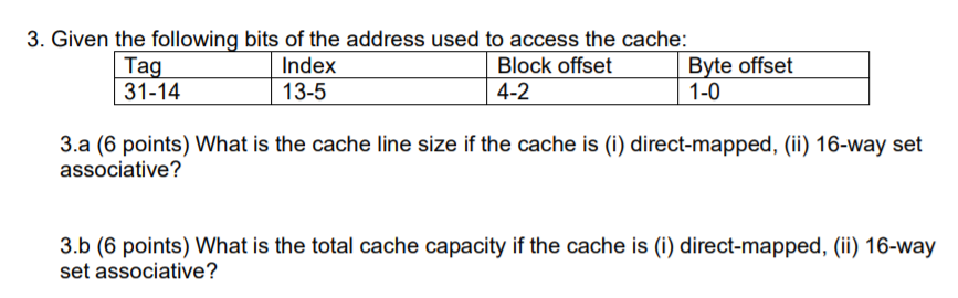 Solved 3. Given the following bits of the address used to | Chegg.com