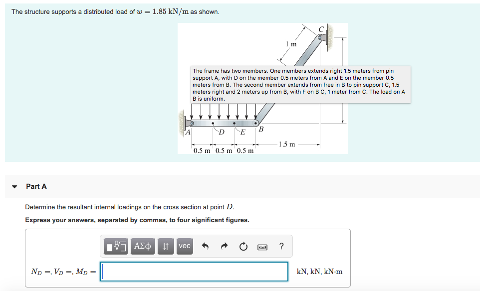 Solved The structure supports a distributed load of w1.85 | Chegg.com