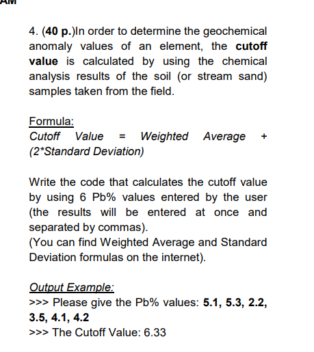 Solved 4. (40 p.) In order to determine the geochemical | Chegg.com