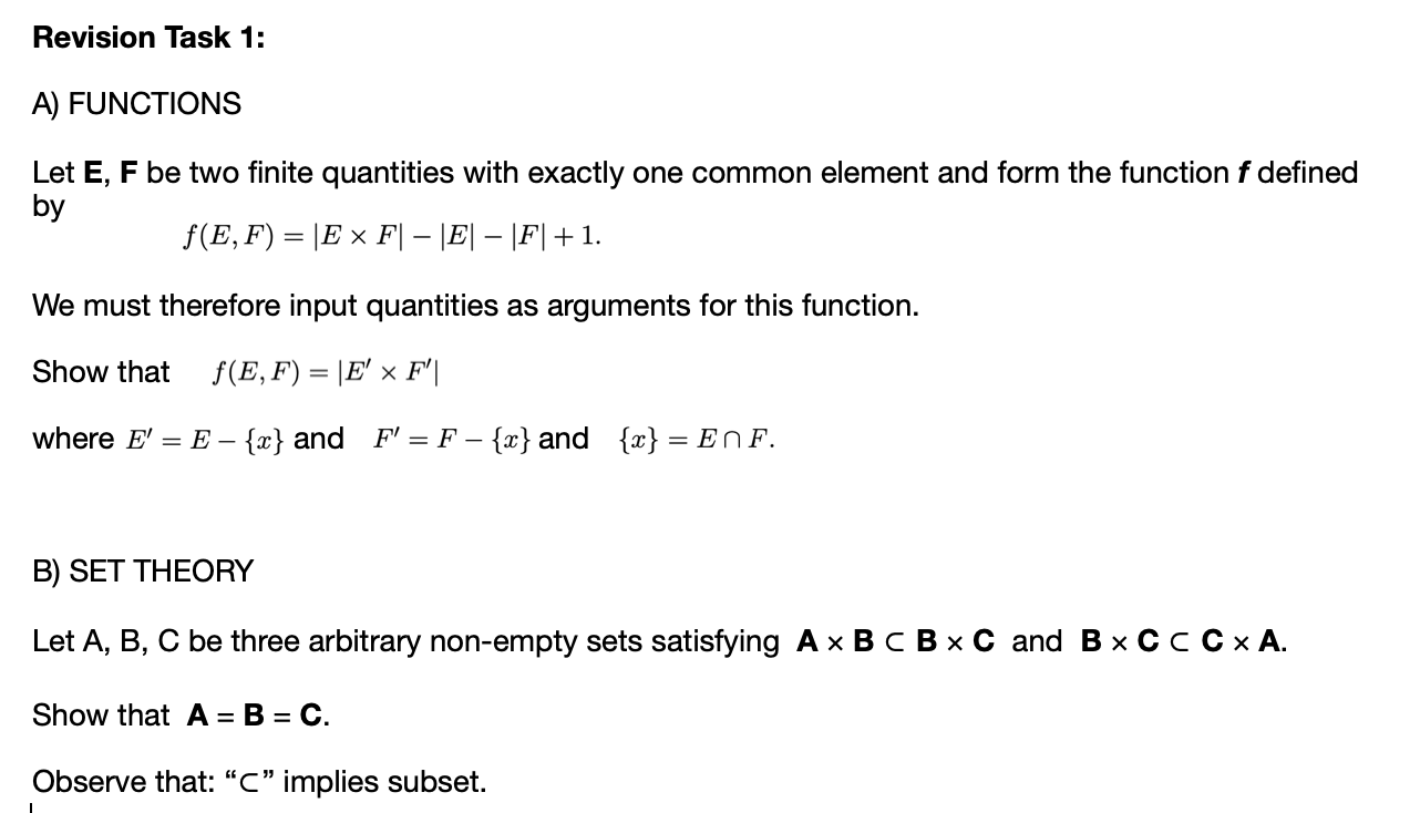 Solved Revision Task 1: A) FUNCTIONS Let E, F be two finite | Chegg.com
