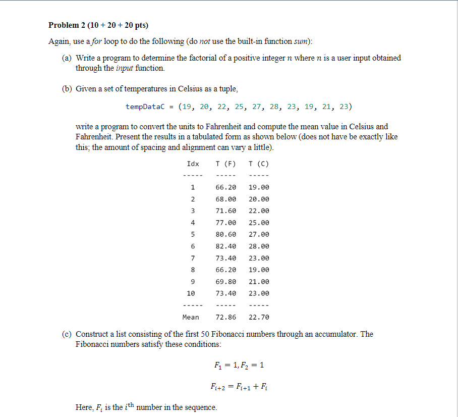 Solved Problem 1(10+20+20 pts ) Write a program using a for | Chegg.com Solved Problem 1(10+20+20 pts ) Write a program using a for | Chegg.com