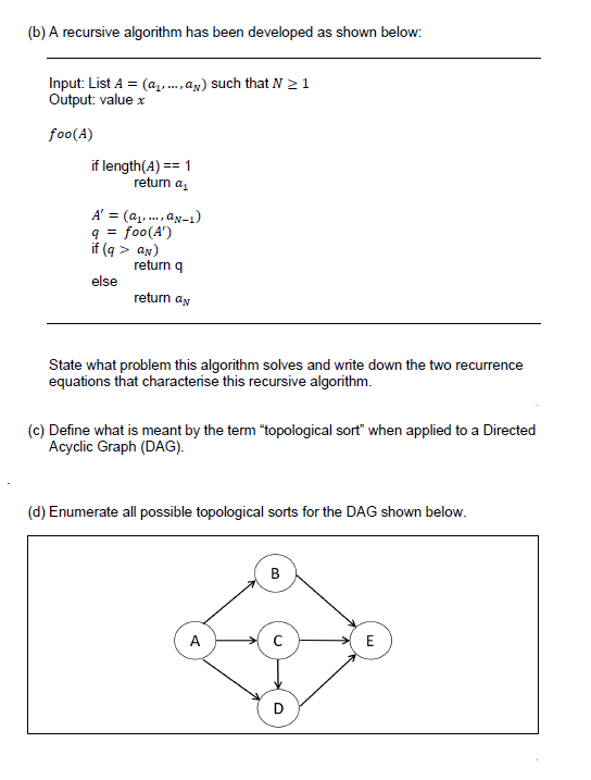 Solved Input: List A=(a1,…,aN) such that N≥1 Output: value x | Chegg.com
