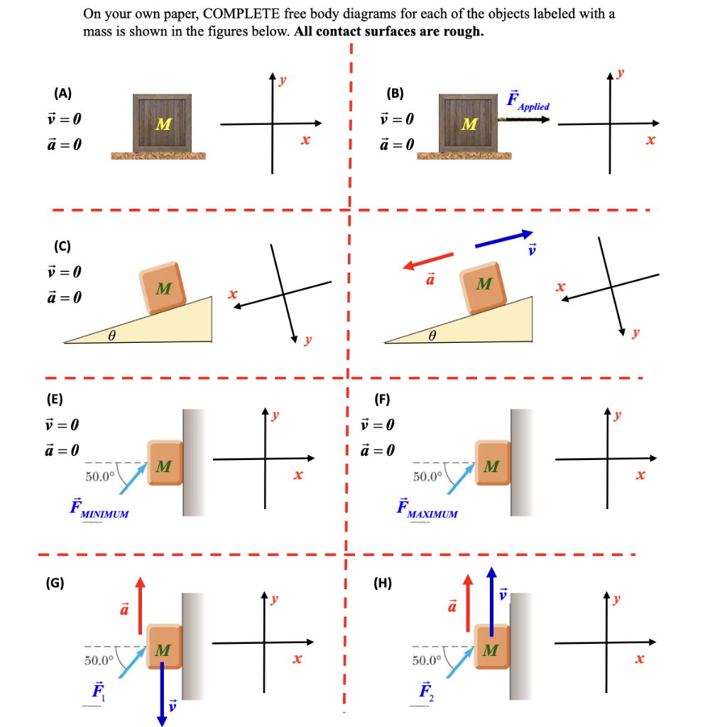 Solved On your own paper, COMPLETE free body diagrams for | Chegg.com