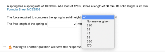 Solved A spring has a spring rate of 10 N/mm. At a load of | Chegg.com