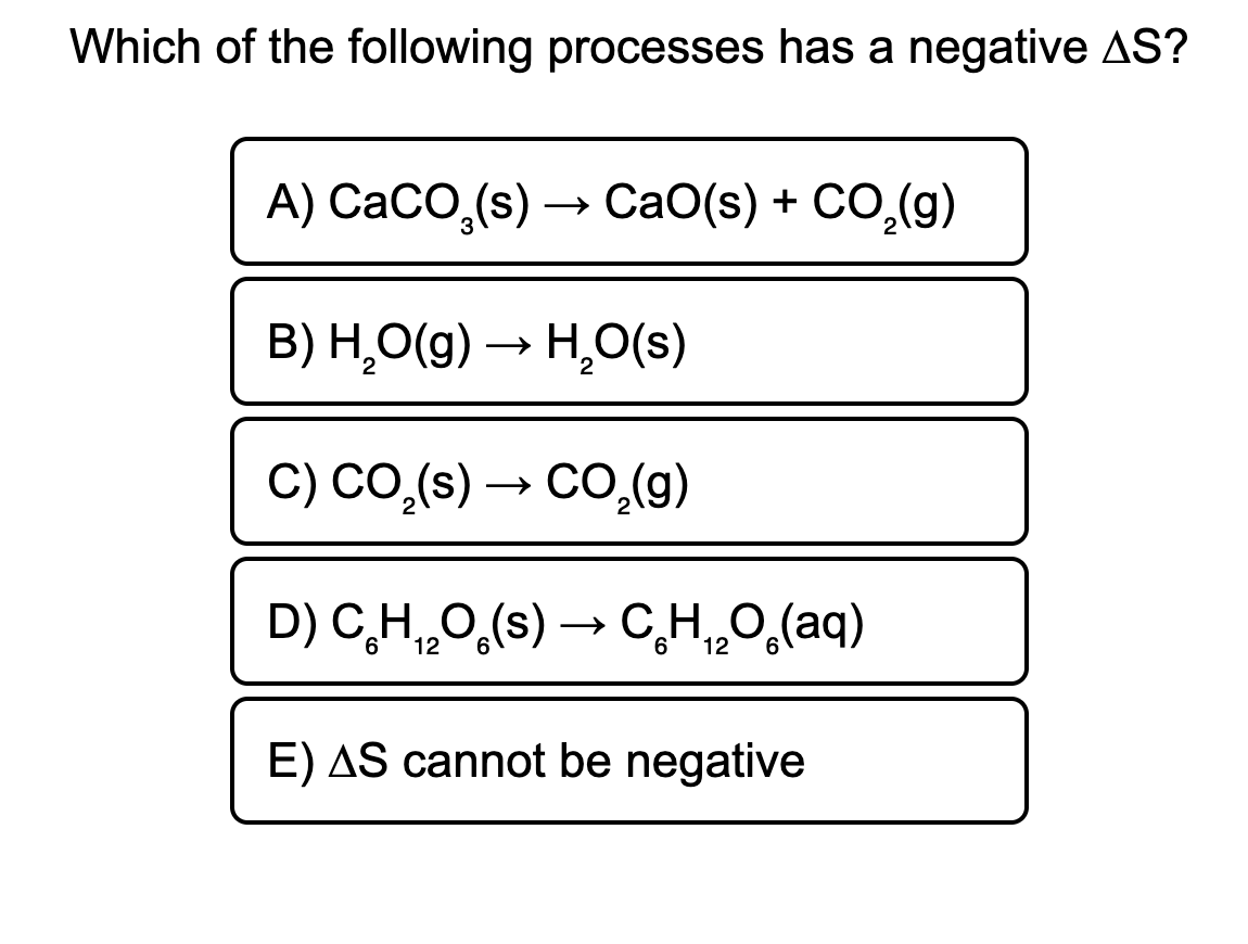 Solved Which of the following processes has a negative ΔS ? | Chegg.com