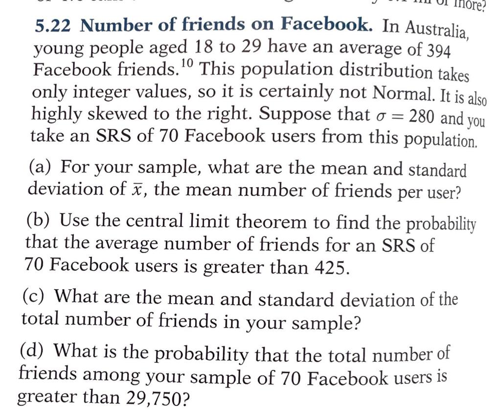 Solved 10 5.22 Number of friends on Facebook. In Australia, | Chegg.com