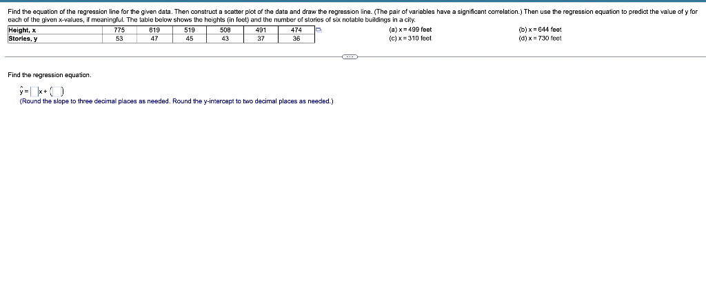 Solved Find the equation of the regression line for the | Chegg.com