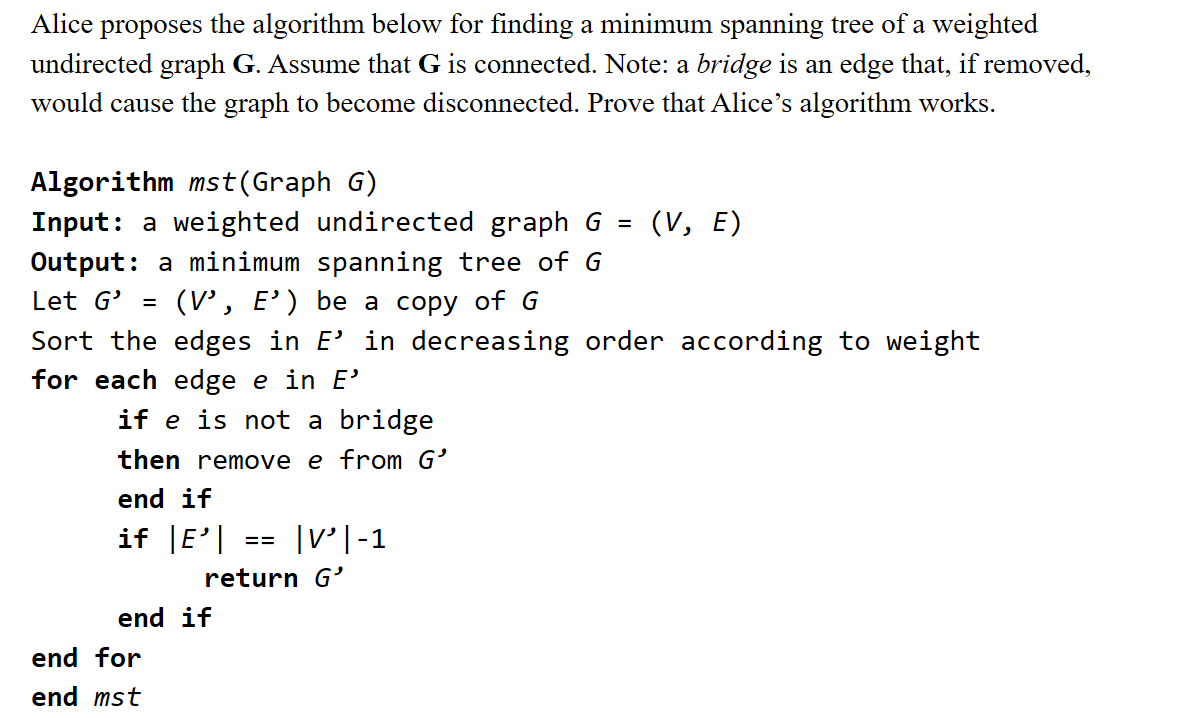 Solved Alice proposes the algorithm below for finding a | Chegg.com
