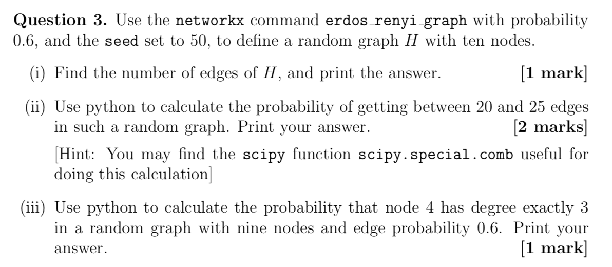 Question 3. Use the networkx command erdos | Chegg.com