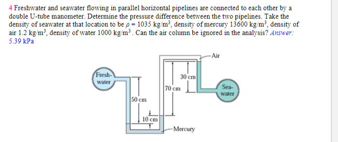 Solved 4 Freshwater and seawater flowing in parallel | Chegg.com