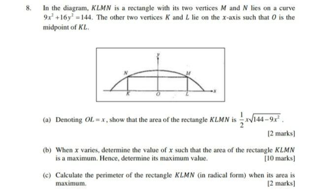 Solved 8. In the diagram, KLMN is a rectangle with its two | Chegg.com