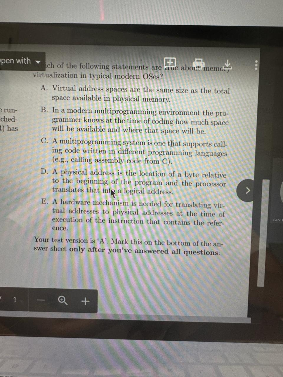 Solved virtualization in typical modern OSes?A. ﻿Virtual | Chegg.com
