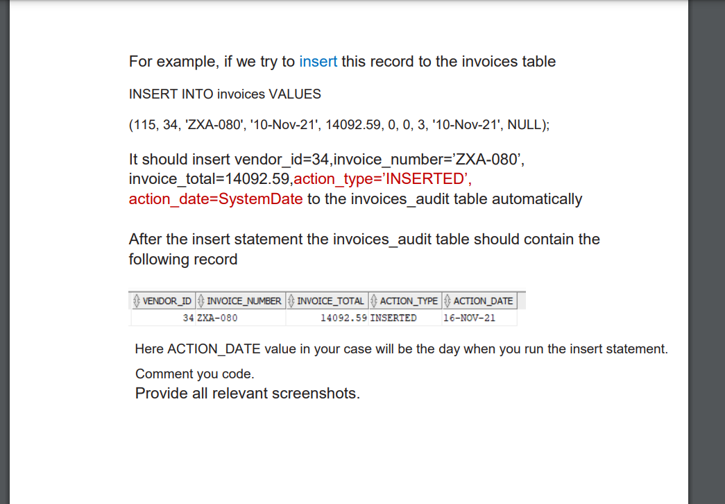 Solved Create a PL/SQL AFTER Trigger to do the following | Chegg.com
