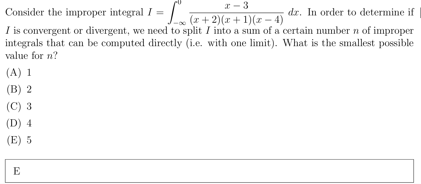 Solved Consider the improper integral | Chegg.com