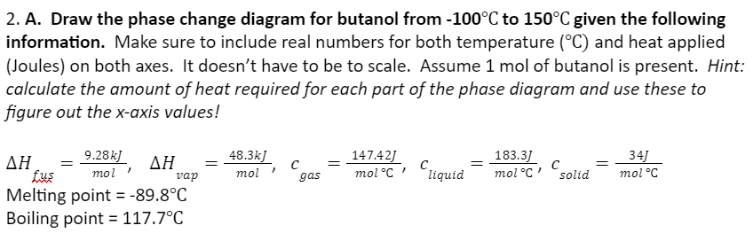Solved A. ﻿ Draw the phase change diagram for butanol from | Chegg.com