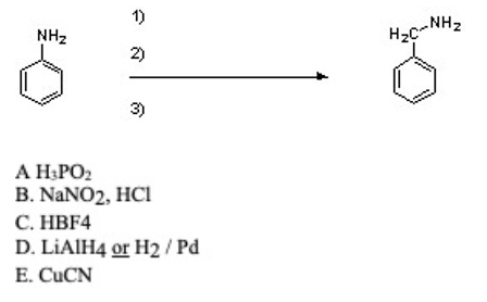 Solved AH3PO2 B. NaNO2,HCl C. HBF4 D. LiAlH4 or H2/Pd E. | Chegg.com