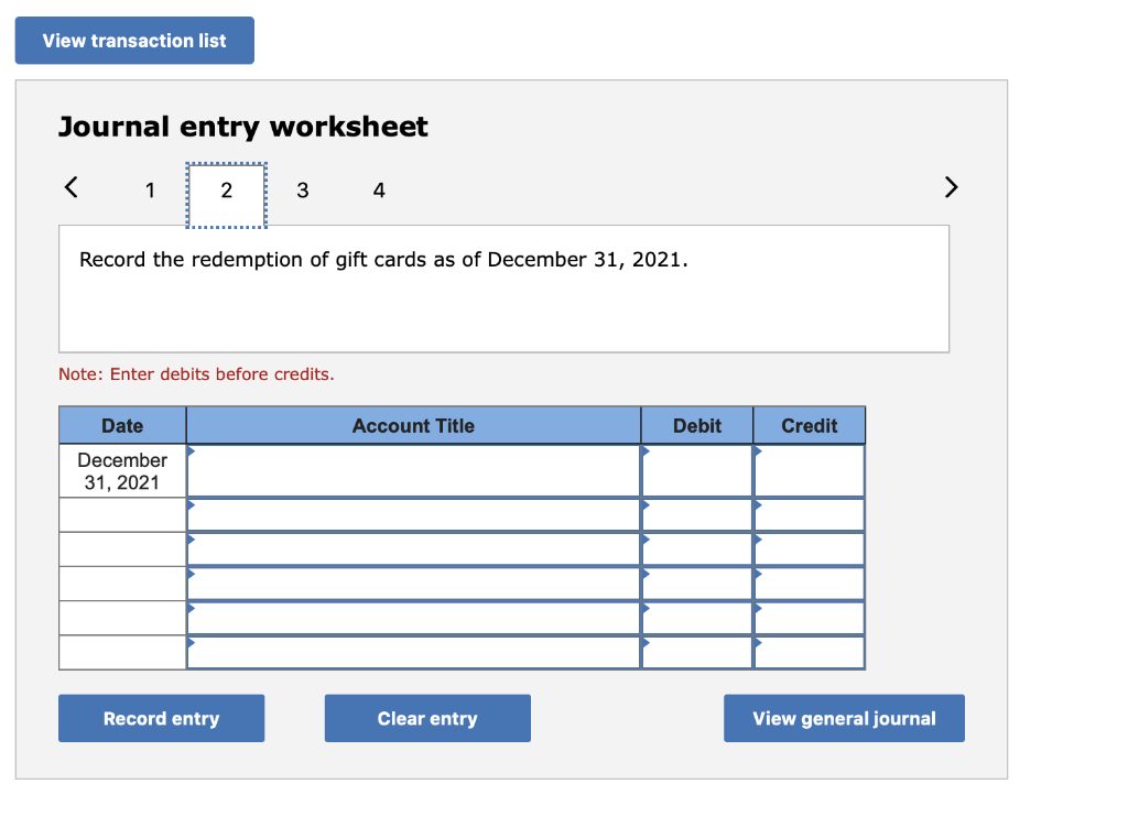 Solved Exercise 8-11A Record gift card transactions (LO8-4) | Chegg.com