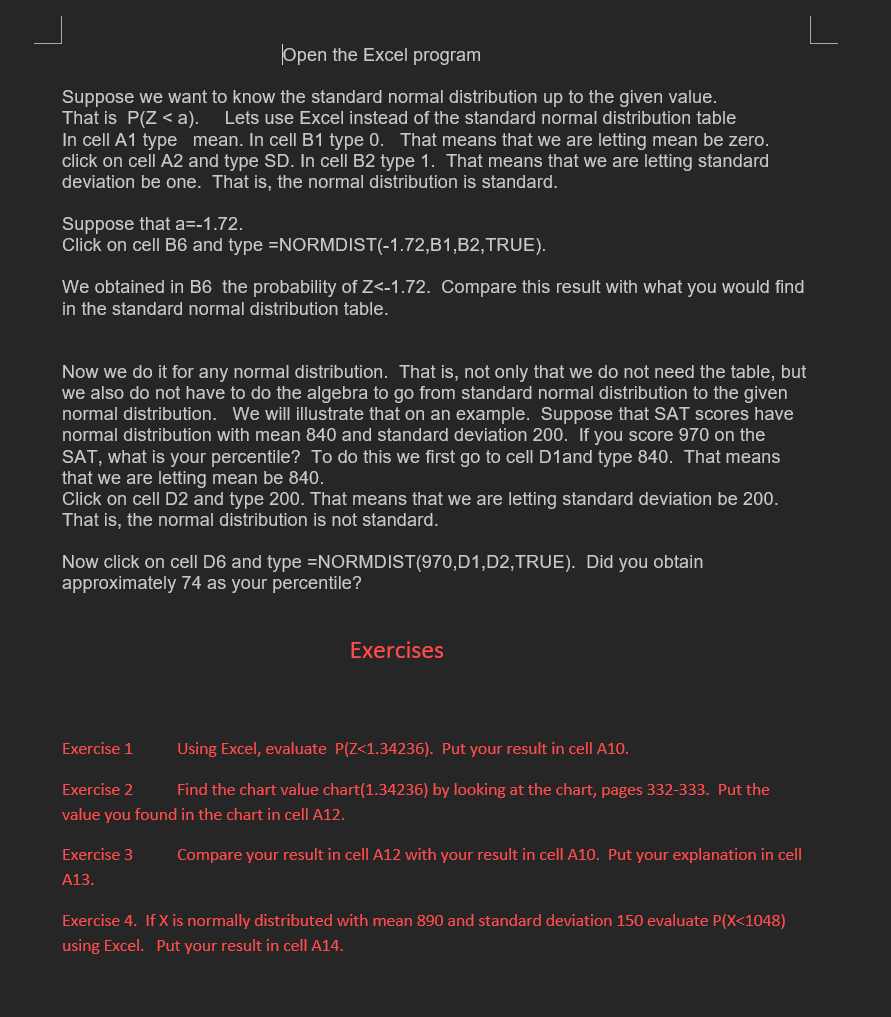 Solved Open the Excel program Suppose we want to know the | Chegg.com