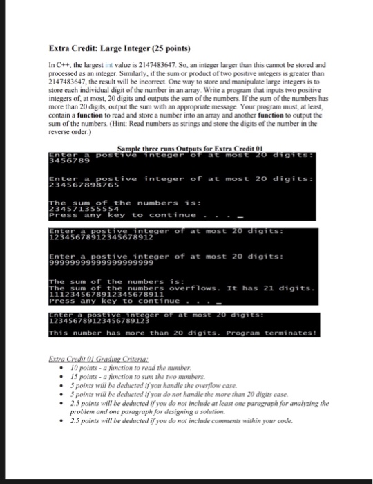 Solved Extra Credit: Large Integer (25 points) In C++, the | Chegg.com